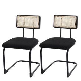 2er-Set Freischwinger-Stuhl MCW-K88, Stuhl Lehnstuhl, Holz Rattan Metall Boucl&eacute; ~ Stoff/Textil schwarz