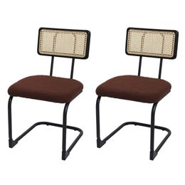 2er-Set Freischwinger-Stuhl MCW-K88, Stuhl Lehnstuhl, Holz Rattan Metall Boucl&eacute; ~ Stoff/Textil braun