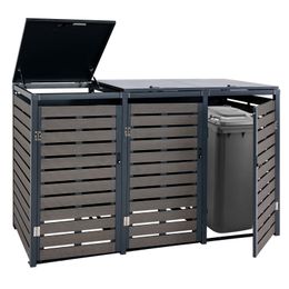 3er M&uuml;lltonnenverkleidung MCW-K14, M&uuml;lltonnenbox M&uuml;lltonnenabdeckung, 119x205x84cm WPC Metall 109kg ~ anthrazit