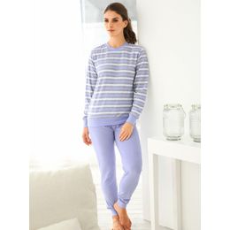 Schlafanzug, Damen, Gr. 36/38, lila (flieder, geringelt), Oberteil: 55% BW, 45% Polyester% 2 Teile mit untersch. Material, 80% Baumwolle, 20% Polyester, Homewear-Sets