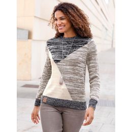 Stehkragenpullover Casual Looks "Pullover", Damen, Gr. 38, grau (taupe, schwarz, meliert), 50% Baumwolle, 50% Polyacryl, gemustert, mehrfarbig, meliert, Pullover Stehkragenpullover