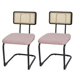 2er-Set Freischwinger-Stuhl MCW-K88, Stuhl Lehnstuhl, Holz Rattan Metall Boucl&eacute; ~ Stoff/Textil rosa
