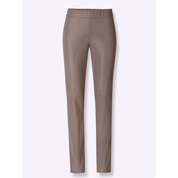 Lederimitathose Heine, Damen, Gr. 36, Normalgrößen, grau (taupe), 100% Polyester, unifarben, 7/8-Länge, Hosen