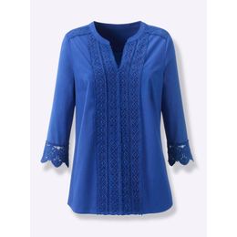 Schlupfbluse Inspirationen, Damen, Gr. 36, blau (royalblau), 50% Baumwolle, 50% Polyester, Spitze:100% Baumwolle, unifarben, Rundhals, 3/4-Ärmel, Blusen