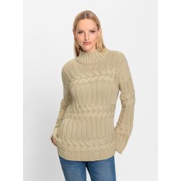 Stehkragenpullover Heine "Pullover", Damen, Gr. 36, beige (sand), 50% Baumwolle, 50% Polyacryl, unifarben, Langarm, Pullover