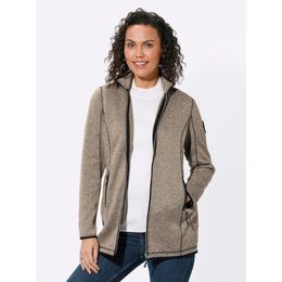 Fleecejacke Casual Looks Gr. 36, beige (sesam, schwarz, gemustert), Damen, 100% Polyester, Paspelierung:100% Polyester, gemustert, mehrfarbig, meliert, Jacken