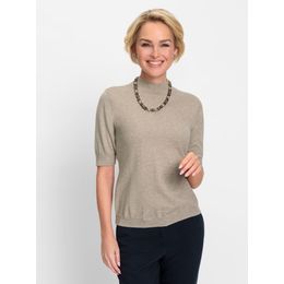 Kurzarmpullover CLASSIC "Pullover", Damen, Gr. 38, beige (sesam, meliert), 50% Modal, 30% Polyamid, 20% Polyester, unifarben, Kurzarm, Pullover