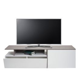 TV-Rack MCW-L34, Lowboard Fernsehtisch Sideboard TV-Schrank Kommode, Holz 45x161x40cm Staufach, Beton-Optik wei&szlig;