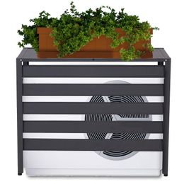 Alu Verkleidung f&uuml;r Klimaanlage/W&auml;rmepumpe MCW-K59, Abdeckung Schutzgitter Pflanzenregal, Metall 73x90x38cm ~ grau