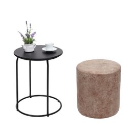2er-Set Sitzhocker und Beistelltisch MCW-K48, Kaffeetisch Tisch Hocker, MVG-zertifiziert MDF Metall Kunstleder ~ braun