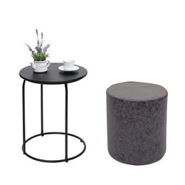2er-Set Sitzhocker und Beistelltisch MCW-K48, Kaffeetisch Tisch Hocker, MVG-zertifiziert MDF Metall Kunstleder ~ schwarz