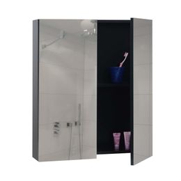 Spiegelschrank MCW-B19b, Badschrank H&auml;ngeschrank, 2 Regalb&ouml;den hochglanz MVG-zertifiziert 70x60x16cm ~ schwarz