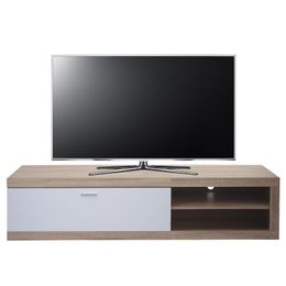 TV-Rack MCW-L33, TV-Board Fernsehtisch Lowboard TV-Schrank Kommode, Holz 43x180x41cm Staufach, Eiche-Optik, wei&szlig;