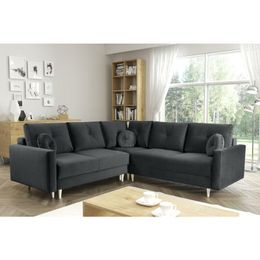 Graingold - Ecksofa l Berg - Groß und modern Eckcouch - Schlaffunktion & Bettkasten - Ecksofa 260 cm mit Samtstoff - Schwarz - Schwarz