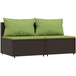 Garten-Mittelsofas mit Kissen 2 Stk. Braun Poly Rattan vidaXL