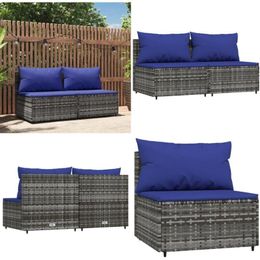 vidaXL - Garten-Mittelsofas mit Kissen 2 Stk. Grau Poly Rattan - Mittelsofa - Mittelsofas - Home & Living - Grau