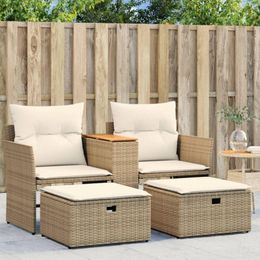 Avimac Gartensofa 2-Sitzer mit Hockern Beige Poly Rattan