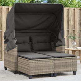 Avimac Gartensofa 2-Sitzer mit Dach und Hockern Hellgrau Poly Rattan