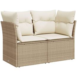 Gartensofa mit Kissen 2-Sitzer Beige Poly Rattan vidaXL