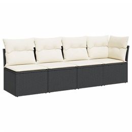 Gartensofa mit Kissen 4-Sitzer Schwarz Poly Rattan vidaXL