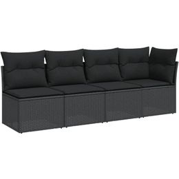 Gartensofa mit Kissen 4-Sitzer Schwarz Poly Rattan vidaXL