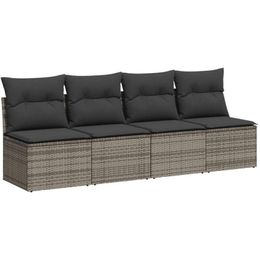 Gartensofa mit Kissen 4-Sitzer Grau Poly Rattan vidaXL