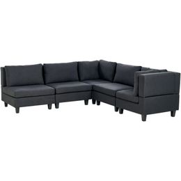 Beliani 5-Sitzer Ecksofa Linksseitig Schwarz Stoffbezug mit Kissen Schwarze Beine Modular Modern Modulsofa Wohnlandschaft Wohnzimmer Wohnecke