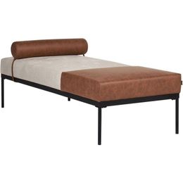 Beliani Chaiselongue Beige u. Braun Leinenoptik Kunstleder Zweifarbig mit Schwarzen Metallbeinen Kissen Elegant für Wohnzimmer