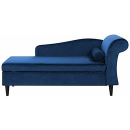 Beliani Chaiselongue Rechtsseitig Marineblau Samtstoff Holzfüße Glamourös Retro Mit Zierkissen