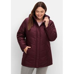 Steppjacke sheego "Große Größen", Damen, Gr. 50, rot (bordeaux), Obermaterial: 100% Polyester;Futter: 100% Polyester;Wattierung: 100% Polyester, unifarben, klassisch, figurbetont lang, Langarm, Jacken, mit abnehmbarer Kapuze und wärmender Wattierung