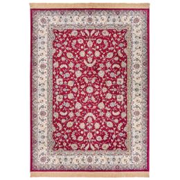 Teppich "Djamila", rot, B:135cm H:3mm L:195cm, Viskose, freundin Home Collection, Teppiche, Fransenteppich, Orient-Design, Vintage-Look, Fransen, pflegeleicht, strapazierfähig