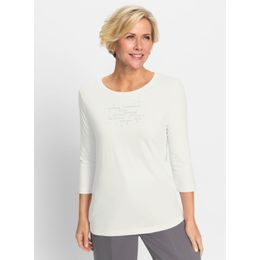 WITT Damen 3/4-Arm-Shirt mit Stickerei und Glitzersteinchen, ecru, Gr&ouml;&szlig;e 54