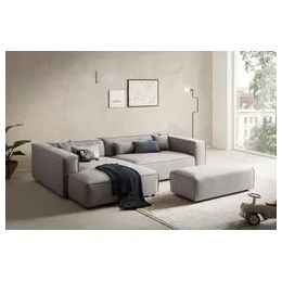 Polsterecke "PIARA XXL, L-Form mit Schlaffunktion, Big-Sofa in Cord o. Leinenoptik", grau (silbergrau), B:288cm T:198cm, 100% Polyester, LeGer Home by Lena Gercke, Sofas, Hocker stellbar zum Schlafsofa (Krokodilverbinder), tiefe Sitzfläche