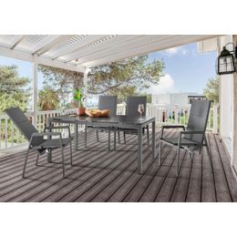 Garten-Essgruppe Destiny "COSTA CREMONA", grau (anthrazit), Rückenlehne stufenlos verstellbar, Sitzmöbel-Sets, 4 Hochlehner Textilene, 1 Tisch 160x90x74 cm