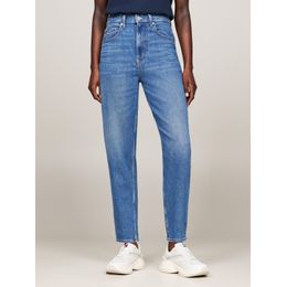 Tapered-fit-Jeans Tommy Jeans "Tommy Jeans - Damenjeans - MOM Fit- High Waist - Tapered", Damen, Gr. 25, Länge 32, blau (denim medium), Obermaterial: 99% Baumwolle, 1% Elasthan, Jeans