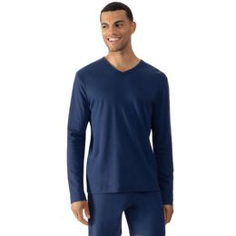 Langarmshirt Mey "SOLID NIGHT", Herren, Gr. M, blau (neptune), Jersey, Interlock, Obermaterial: 100% Baumwolle, casual, bequem hüftbedeckend, V-Ausschnitt, Shirts, T-Shirt aus Interlock-Jersey