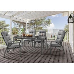 Garten-Essgruppe Destiny "GARDA CREMONA", grau (anthrazit), Polyester, Rückenlehne stufenlos verstellbar, Sitzmöbel-Sets, 4 Hochlehner inkl. Auflagen, 1 Tisch 160x90x74 cm