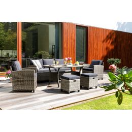 Gartenlounge-Set Konifera "Amsterdam", grau (grau, anthrazit), Polyrattan, Sitzmöbel-Sets, Gartenmöbel-Set, Stahl, Ablagefläche unter dem Tisch, Loungeset