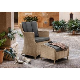 Gartenlounge-Set Destiny "LUNA CASA", beige (natur meliert, grau), B:60cm H:87cm T:71cm, Polyrattan, Sitzmöbel-Sets, Polyrattan, Sessel mit Fußhocker, inkl. Auflagen