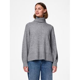 Rollkragenpullover Pieces "PCMALOU LS ROLLNECK KNIT NOOS BC", Damen, Gr. M (38), grau (medium grau melange detail:melange), Strick, Obermaterial: 65% Polyester, 19% Polyacryl, 10% Nylon, 3% Wolle, 3% Elasthan, meliert, modisch, Langarm, Pullover