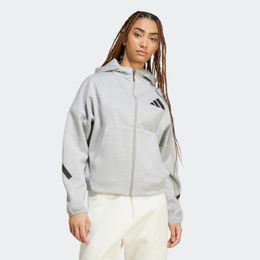 Kapuzensweatshirt adidas Sportswear "W Z.N.E. FZ", Damen, Gr. L, grau (medium grau heather), Obermaterial: 57% Polyester, 43% Baumwolle, sportlich, Sweatshirts