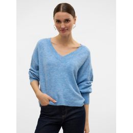 Véro Moda V-Ausschnitt-Pullover VERO MODA "VMJUPITER LS V-NECK PULLOVER BF", Damen, Gr. S (36), blau (allure detail:with melange), Strick, Obermaterial: 75% Polyacryl, 22% Polyester, 3% Elasthan, meliert, modisch, V-Ausschnitt, Pullover