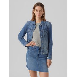 Véro Moda Jeansjacke VERO MODA "VMZORICA LS DENIM JACKET MIX NOOS" Gr. S (36), blau (medium blau denim), Damen, Denim/Jeans, Obermaterial: 80% Baumwolle, 20% Polyester, unifarben, Jacken, mit leichten Destroyed Effekten