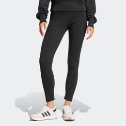 Trainingstights adidas Sportswear "W LNG RIB LEG", Damen, Gr. L, N-Gr, schwarz, Obermaterial: 45% Baumwolle, 45% Viskose, 10% Elasthan, sportlich, 7/8-Länge, Hosen