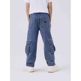 Straight-Jeans name it "NKMRYAN ST CARGO JEANS 5910-ZD NOOS", Jungen, Gr. 128, N-Gr, blau (medium blau denim), Denim/Jeans, Obermaterial: 100% Baumwolle, unifarben, casual, straight fit, Jeans