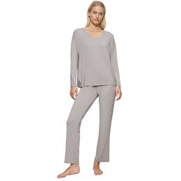 Pyjama Triumph "Timeless Sensuality PK LSL", Damen, Gr. 36, grau (silent grau), Single Jersey, 94% Modal, 6% Elasthan, unifarben, elegant, normal normal, V-Ausschnitt, Homewear-Sets, Spitzeneinsätze