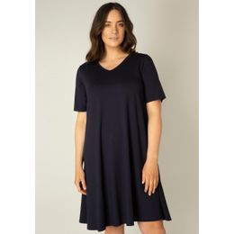 Shirtkleid Base Level Curvy "Abernathy", Damen, Gr. 44, N-Gr, blau (navy dunkelblau), Jersey, Obermaterial: 94% Viskose, 6% Elasthan, unifarben, Basic, figurumspielend, V-Ausschnitt, Kurzarm abnehmbar, Kleider, In leicht ausgestellter Form