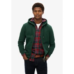 Kapuzensweatjacke Superdry "ESSENTIAL LOGO ZIP HOODIE HB", Herren, Gr. L, grün (enamel grün), angeraute Sweatware, Obermaterial: 70% Baumwolle, 30% Polyester, unifarben, modisch, slim fit, Sweatjacken