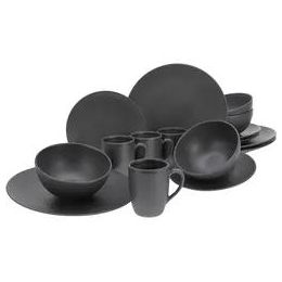 Kombiservice Creatable "Geschirr-Set Soft Touch Black", schwarz, 16 tlg., Steinzeug, Geschirr-Sets, Service, schwarz, seidenmatte Glasur, 16 Teile, für 4 Personen