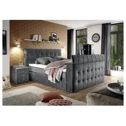 Boxspringbett "Richmond", grau (anthrazit), B:203cm L:243cm, SET ONE BY Musterring, Komplettbetten, Boxspringbett, versenkbarer TV- Halterung mit Fernbedienung